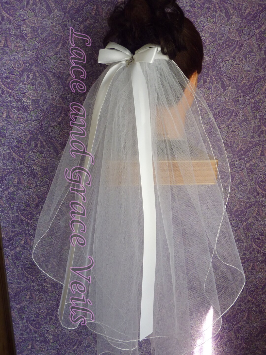First Communion Veil With Bow and Cross - Etsy