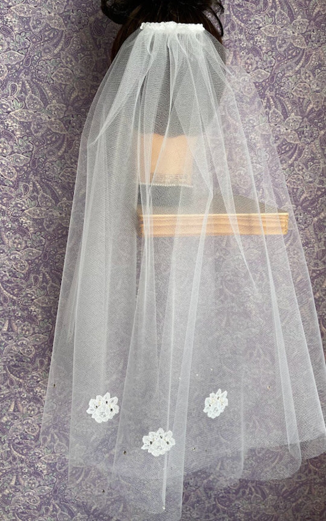 First Communion Veil WHITE With Rhinestones and Appliques, Made in the ...