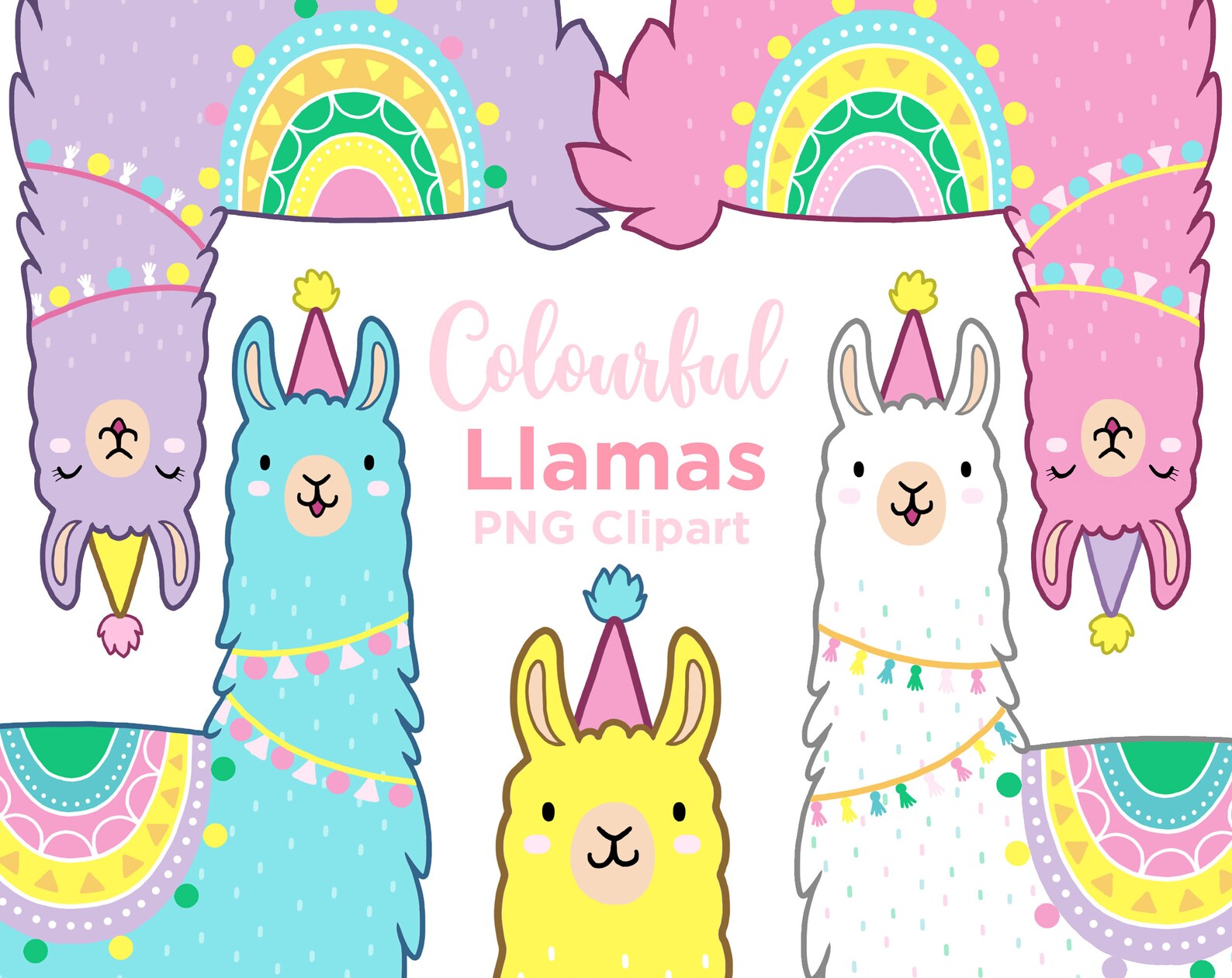 Llama Clipart Colourful Llama Clipart Llama Party Cute - Etsy