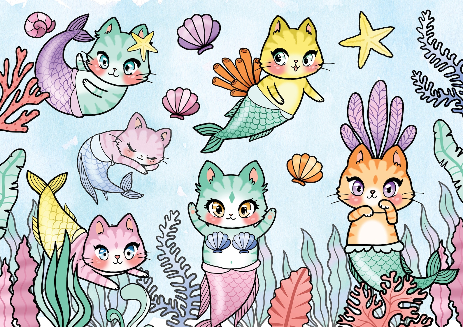 Kawaii Mercat Clipart Cat Mermaid Clipart Mermaid Kitty | Etsy