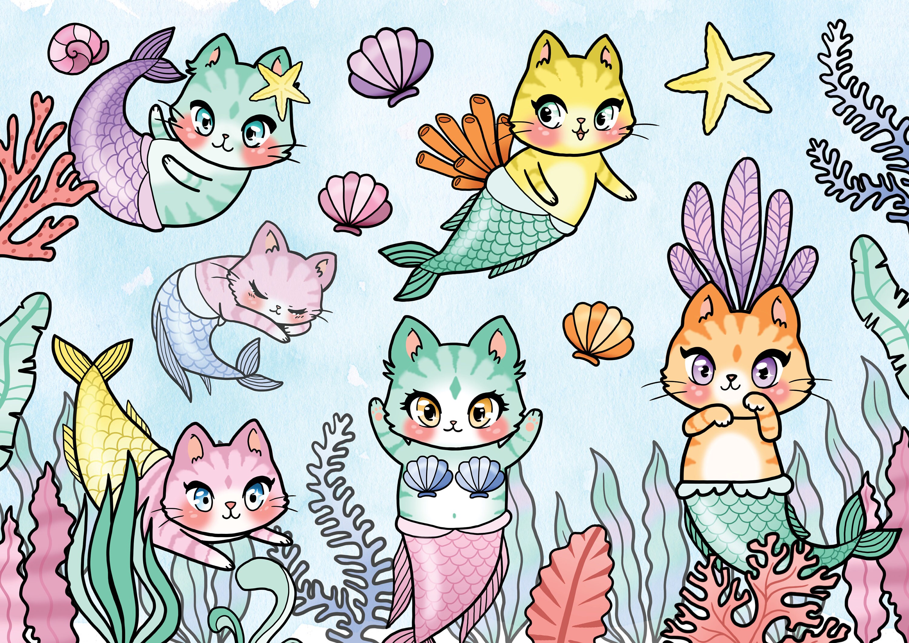 Kawaii Mercat Clipart Cat Mermaid Clipart Mermaid Kitty - Etsy UK