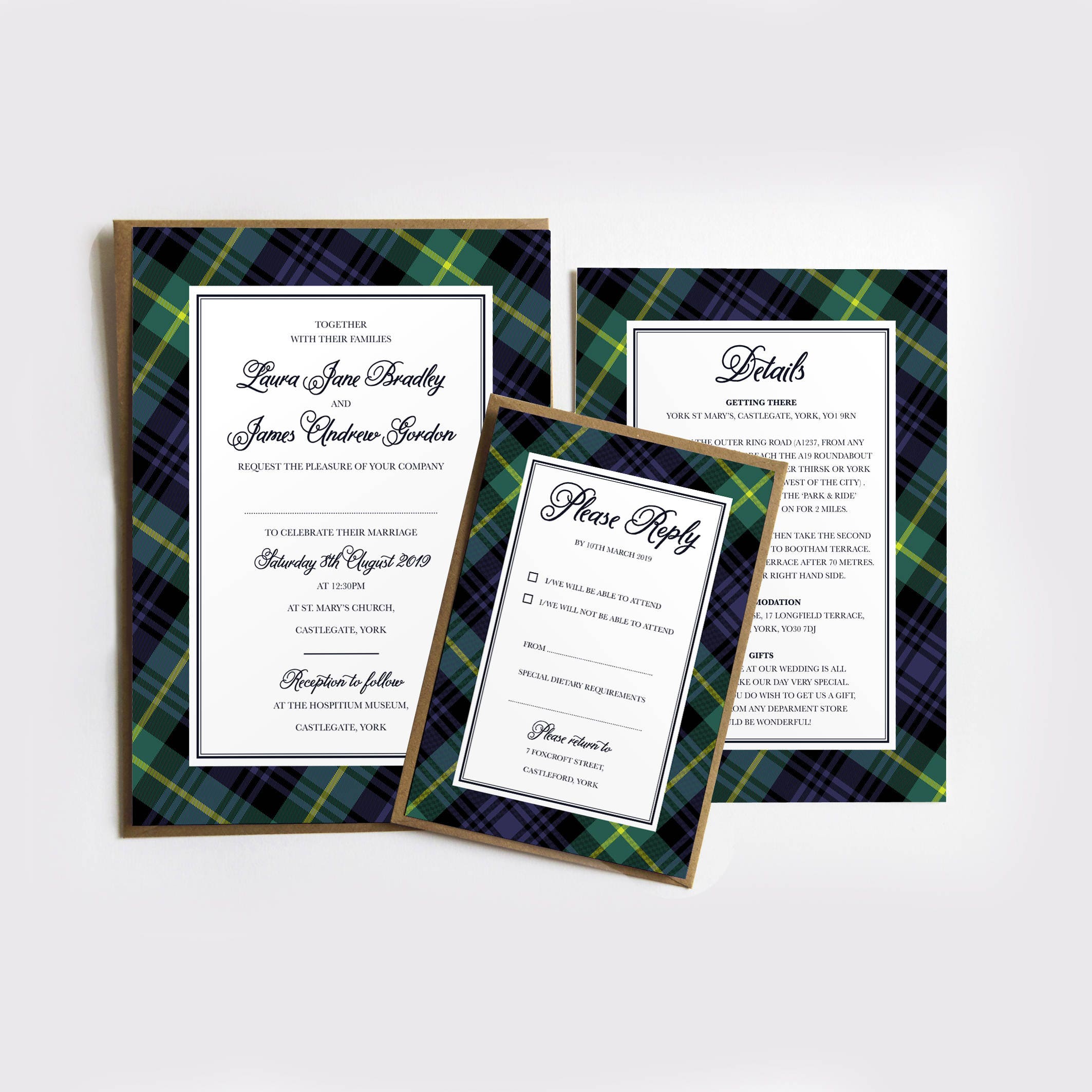 Gordon Tartan Wedding Invitation Scottish Wedding Scottish | Etsy