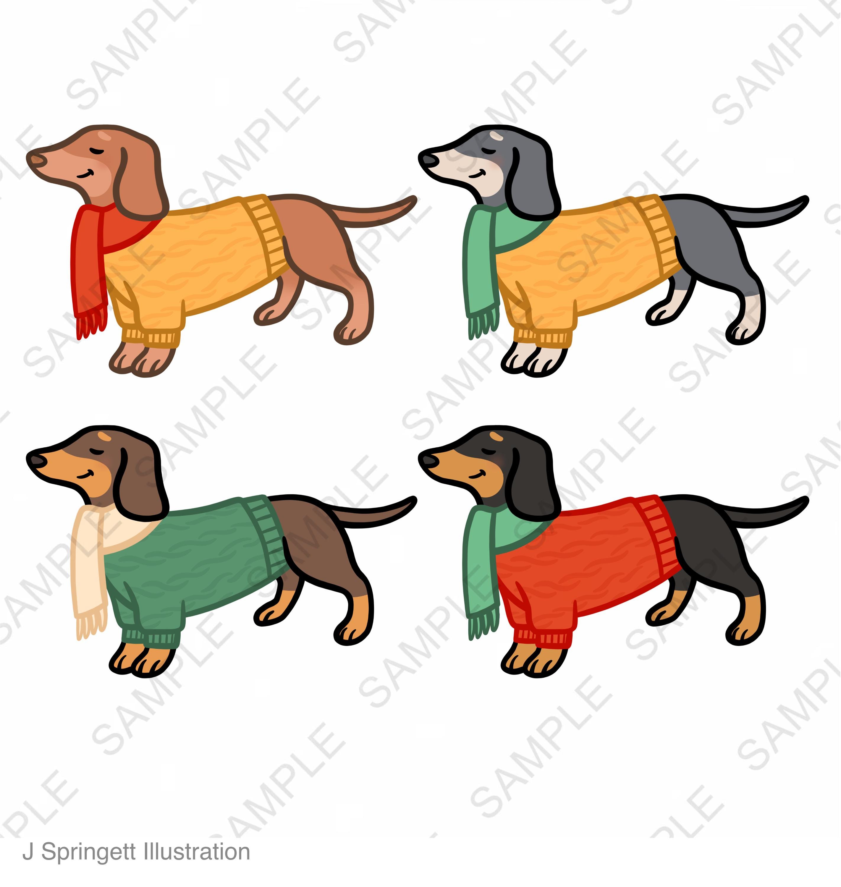 Winter Dachshund Clipart, Christmas Dachshund, Doxie, Cute Dog ...