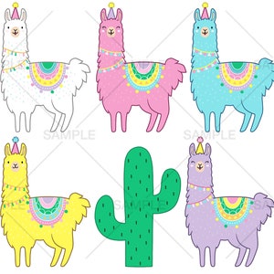 Llama Clipart, Colourful Llama Clipart, Llama Party, Cute Llamas ...