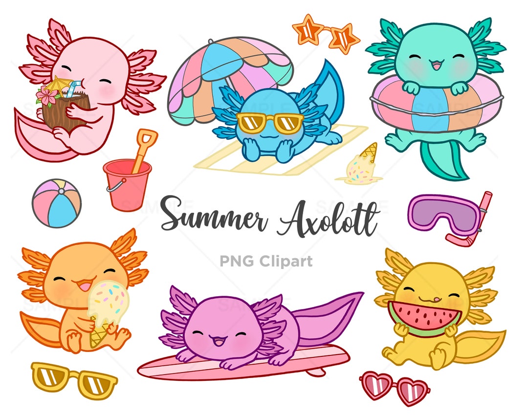 Cute Axolotl Clipart, Summer, Kawaii Axolotl, Axolotl Illustrations ...