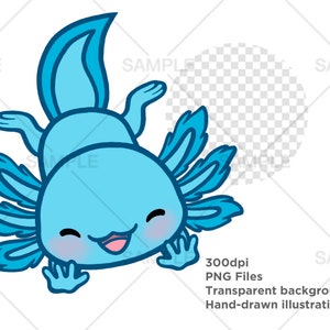 Cute Axolotl Clipart, Kawaii Axolotl, Axolotl Illustrations, Hand Drawn ...