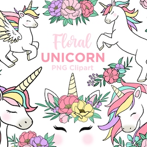 Unicorn Clipart Floral Unicorn Graphics Pony Horse Pastel - Etsy
