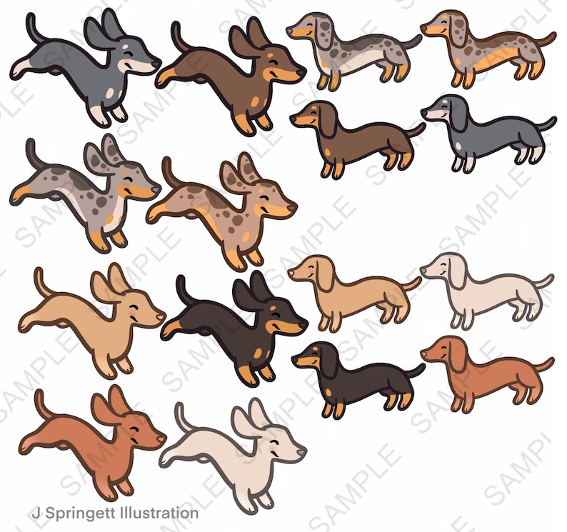 Dachshunds Clipart, Sausage Dog Clip Art, Cute Dog Illustrations, Hand ...