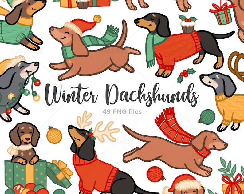 Winter Dachshund Clipart, Christmas Dachshund, Doxie, Cute Dog ...