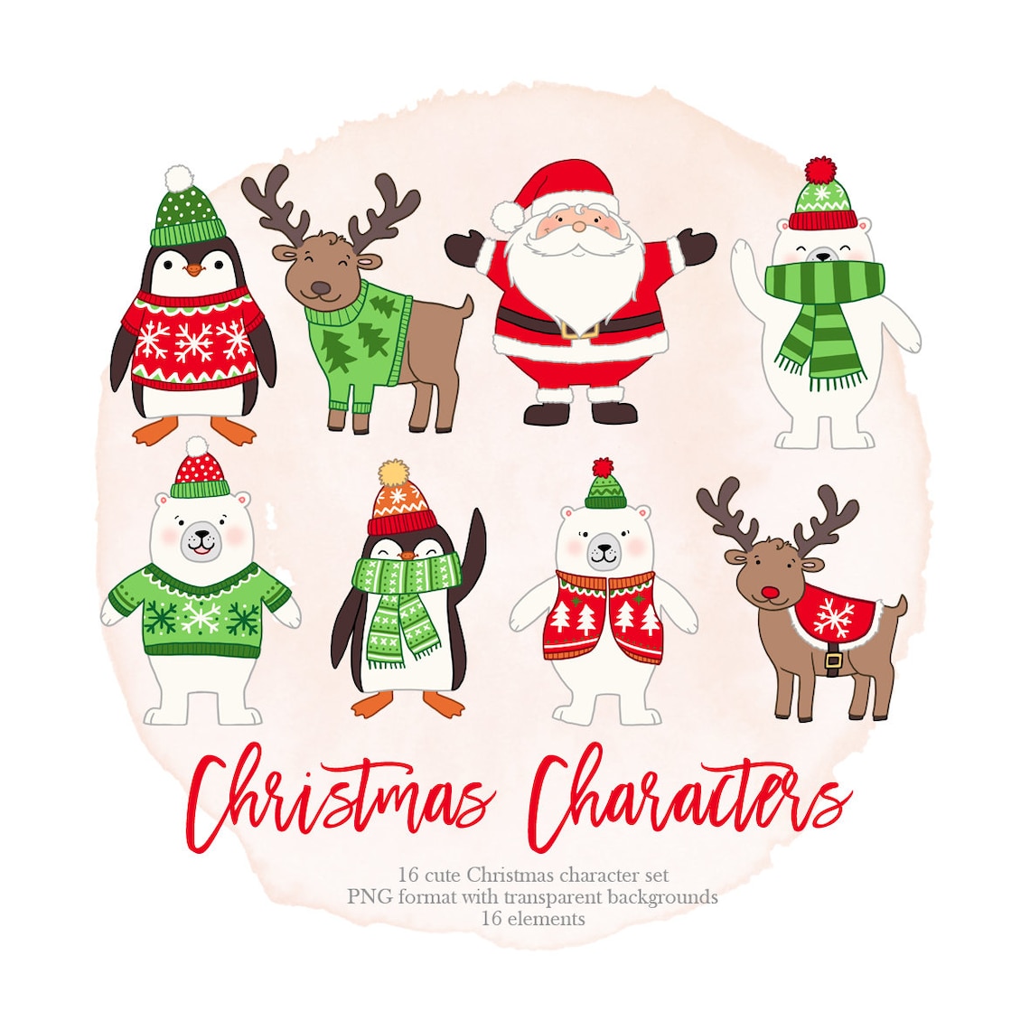 Christmas Clip Art Cute Characters Christmas Set Digital - Etsy