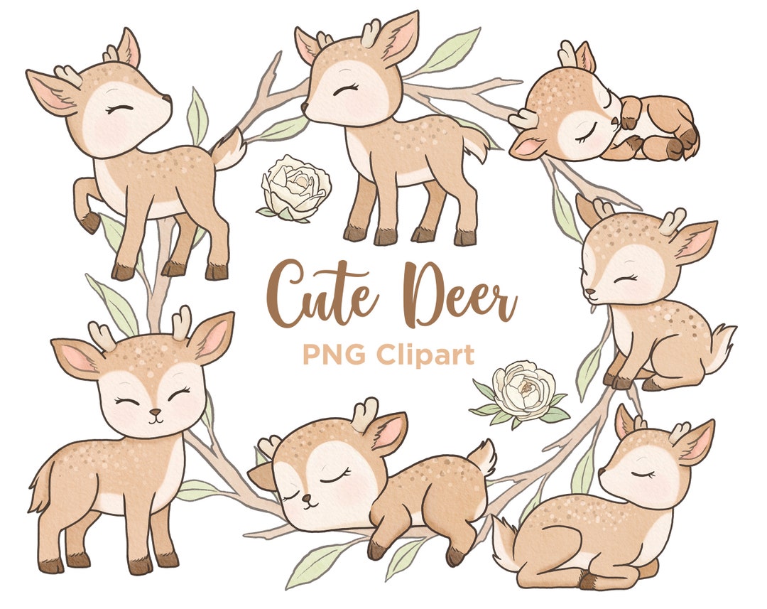 Baby Deer Watercolor Clipart, Cute Deer, Fawn, Nursery Art, Baby Shower ...