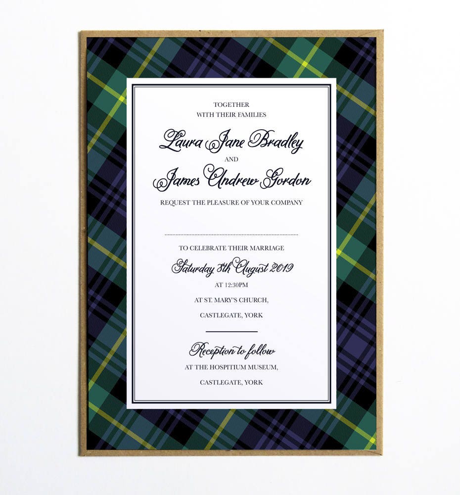 Gordon Tartan Wedding Invitation Scottish Wedding Scottish | Etsy