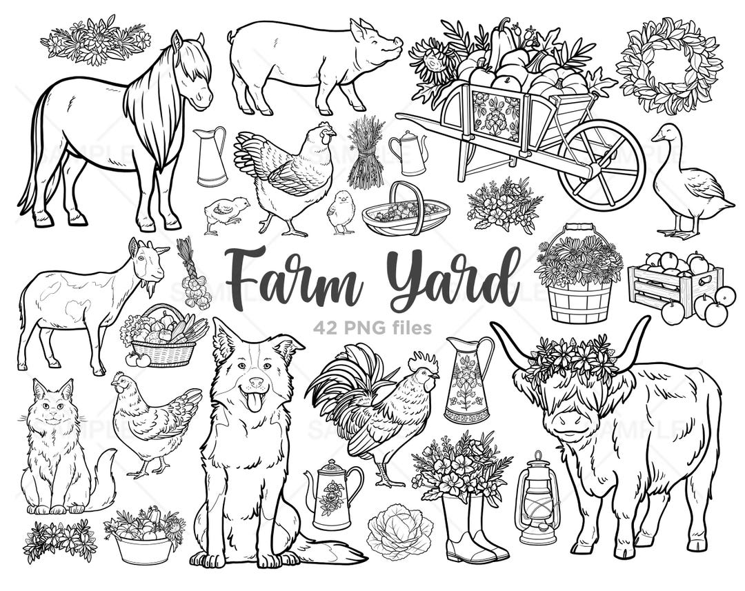 Farm Animal Clipart, Hand Drawn Illustrations (PNG) - Etsy