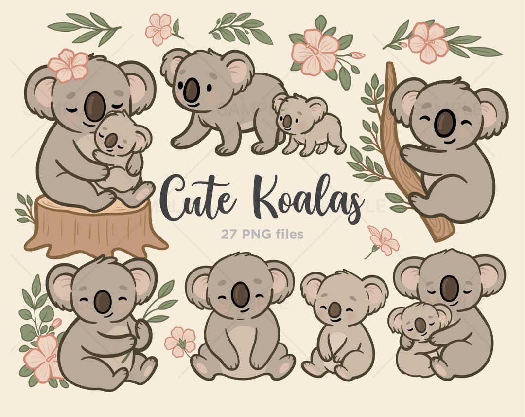Cute Koala Clipart, Koala Clipart Bundle, Koala Nursery Art, Koala Baby ...