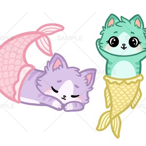 Kawaii Mercat Clipart, Cat Mermaid Clipart, Mermaid Kitty, Pastel, Cute ...