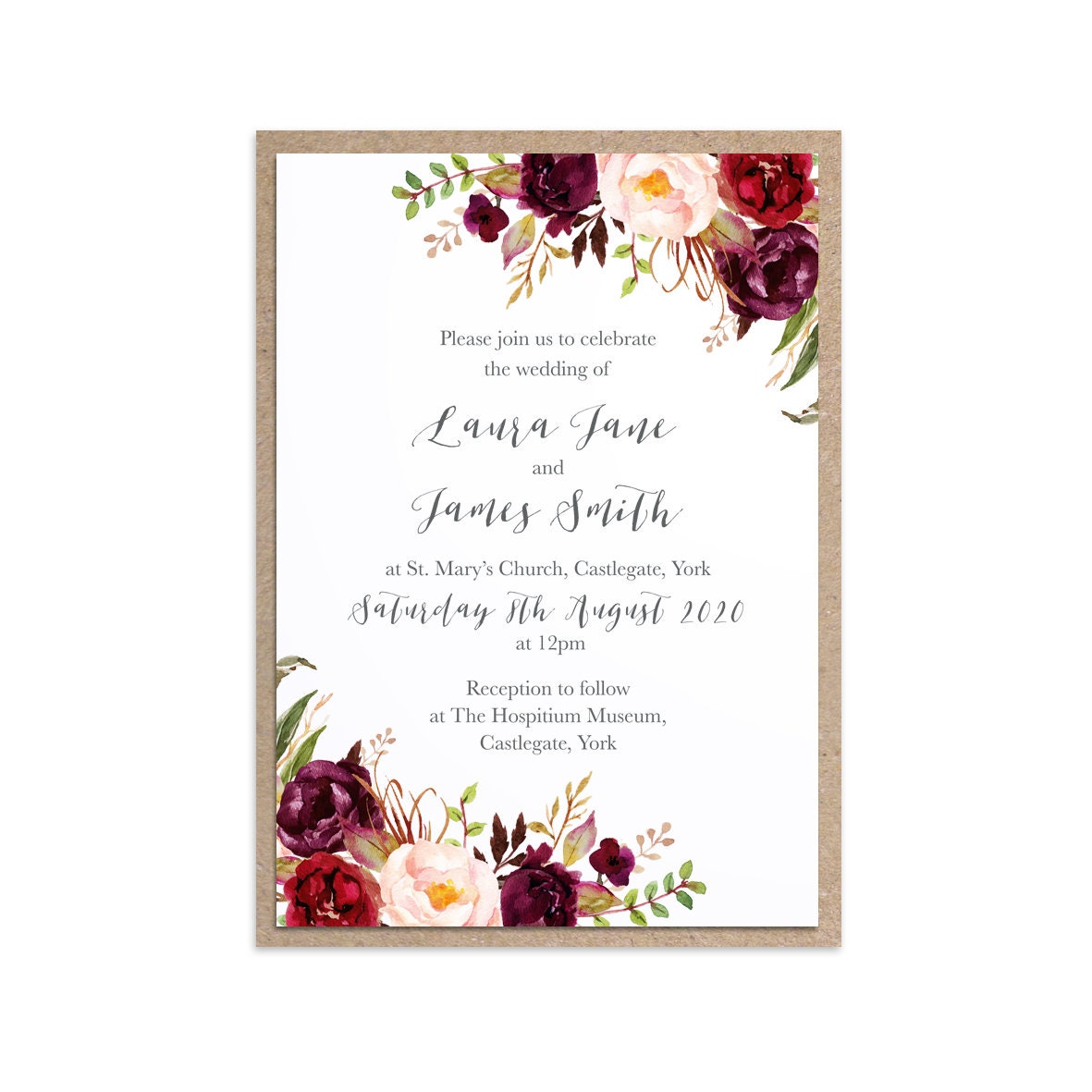 Boho Red Rose Wedding Invitation Red Rose Wedding Rose | Etsy