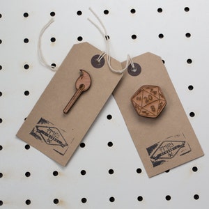 D20 Dice Pin Badge for All Adventuring Geeks ~ Wooden Laser Cut Brooch ...