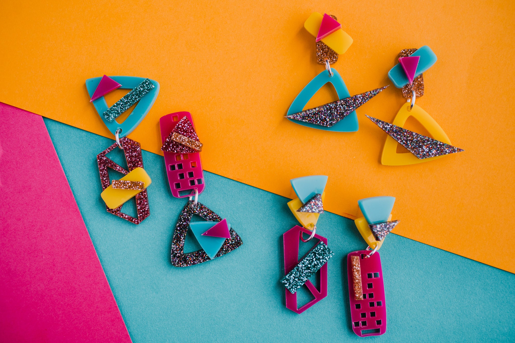 Acrylic Chain Necklace - Memphis Collection Pink, Teal, Yellow, Glitter ...