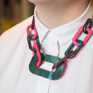 Hand Painted Wooden Chunky Chain Necklace - Big Links - Statement ...