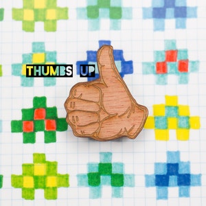 Thumbs up (or Down?) Brooch - a Wooden, Laser Cut Lapel Pin for Good ...