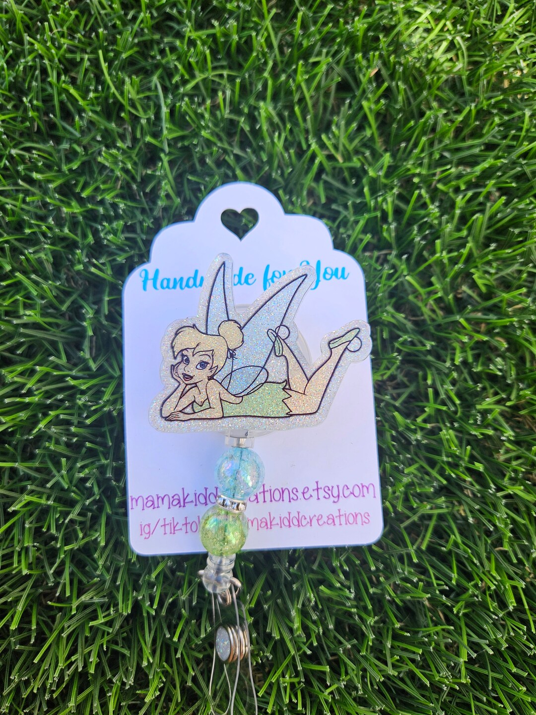 Glitter Badge Reel Retractable Permanent Badge Reel Tinkerbell Fairy ...