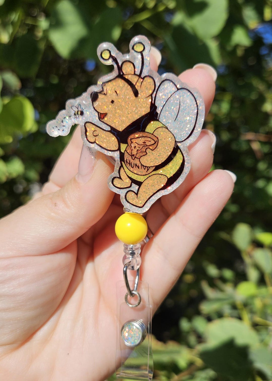 Glitter Badge Reel Retractable Permanent Badge Reel Pooh Honey Bear ...