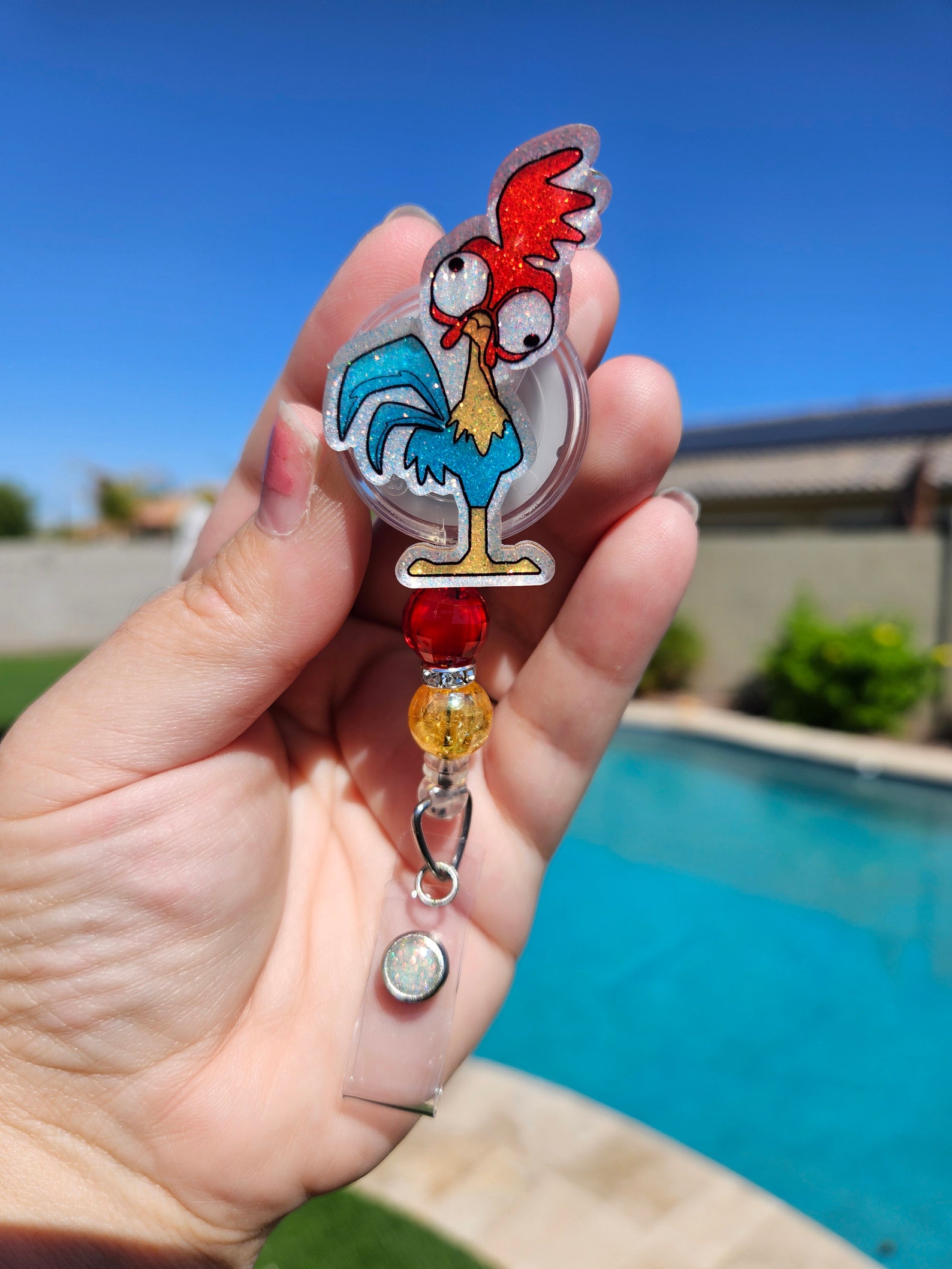 Hei Hei Glitter Badge Reel Retractable Permanent Badge Reel Moana ...