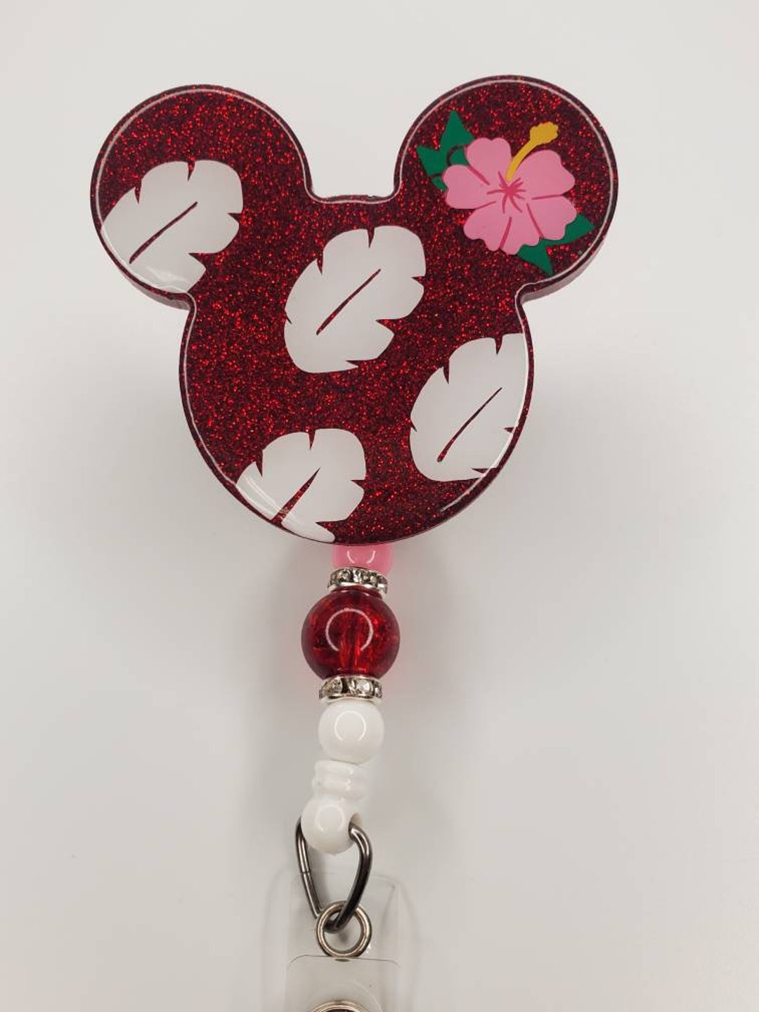 Glitter Mouse Shaped Retractable Permanent Badge Reel Hawaiian Girl ...