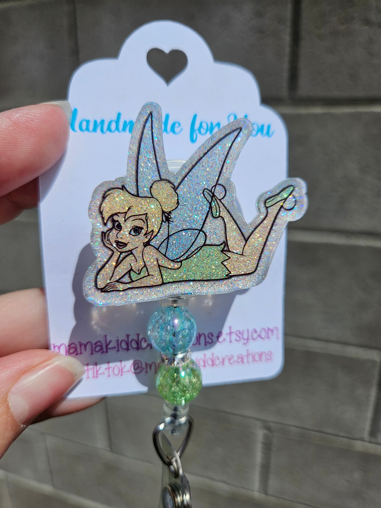 Glitter Badge Reel Retractable Permanent Badge Reel Tinkerbell Fairy ...