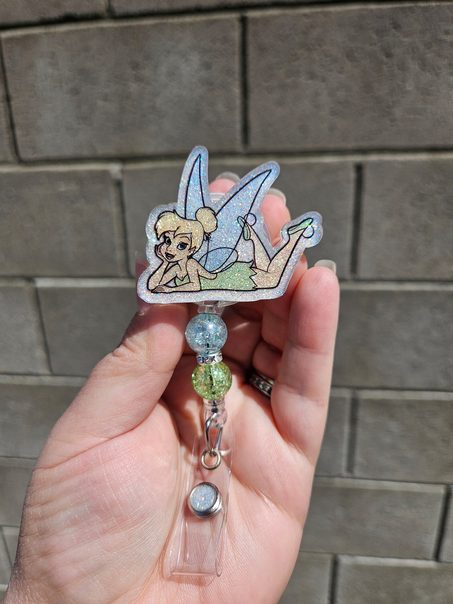 Glitter Badge Reel Retractable Permanent Badge Reel Tinkerbell Fairy ...