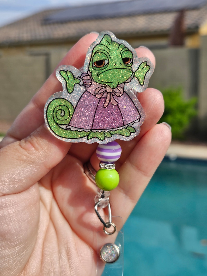 Cute Glitter Badge Reel Tangled Character Retractable Permanent Badge ...