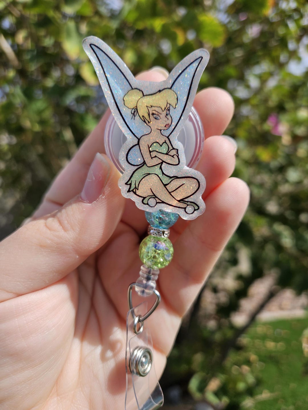Tinkerbell Pouting Glitter Badge Reel Retractable Permanent Badge Reel ...
