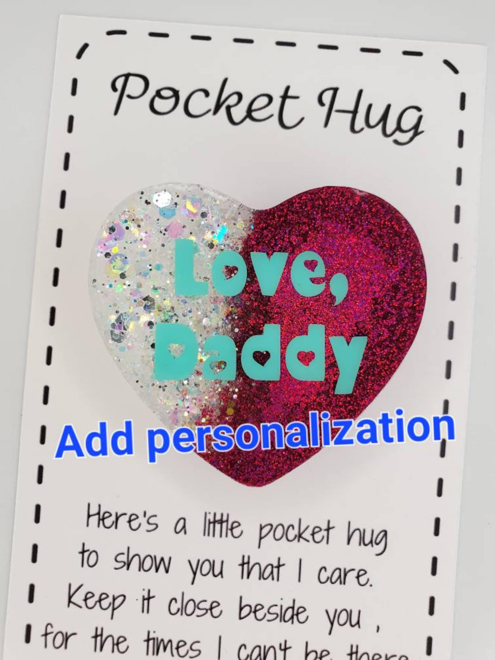 Glitter Pocket Hug Glitter Heart Personalized Thoughtful Gift - Etsy