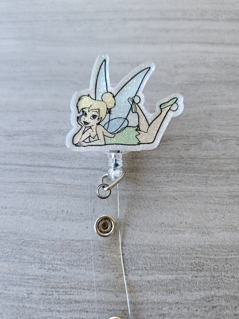 Glitter Badge Reel Retractable Permanent Badge Reel Tinkerbell Fairy ...
