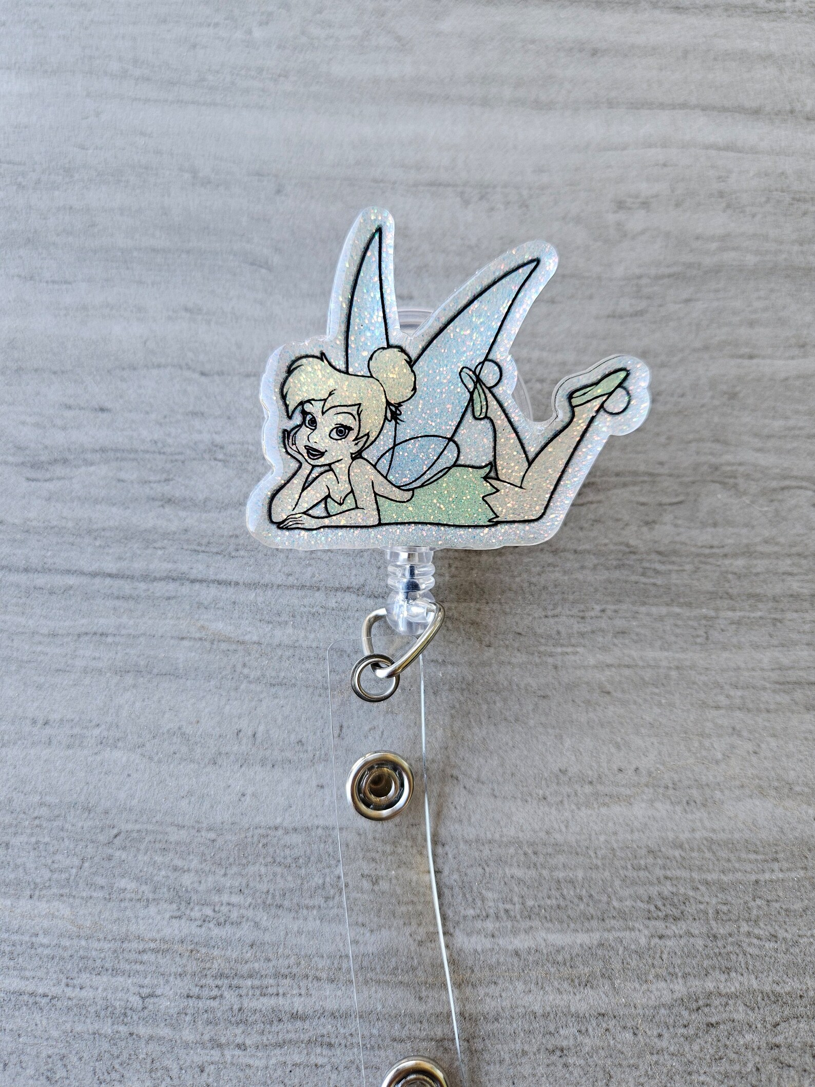 Glitter Badge Reel Retractable Permanent Badge Reel Tinkerbell Fairy ...