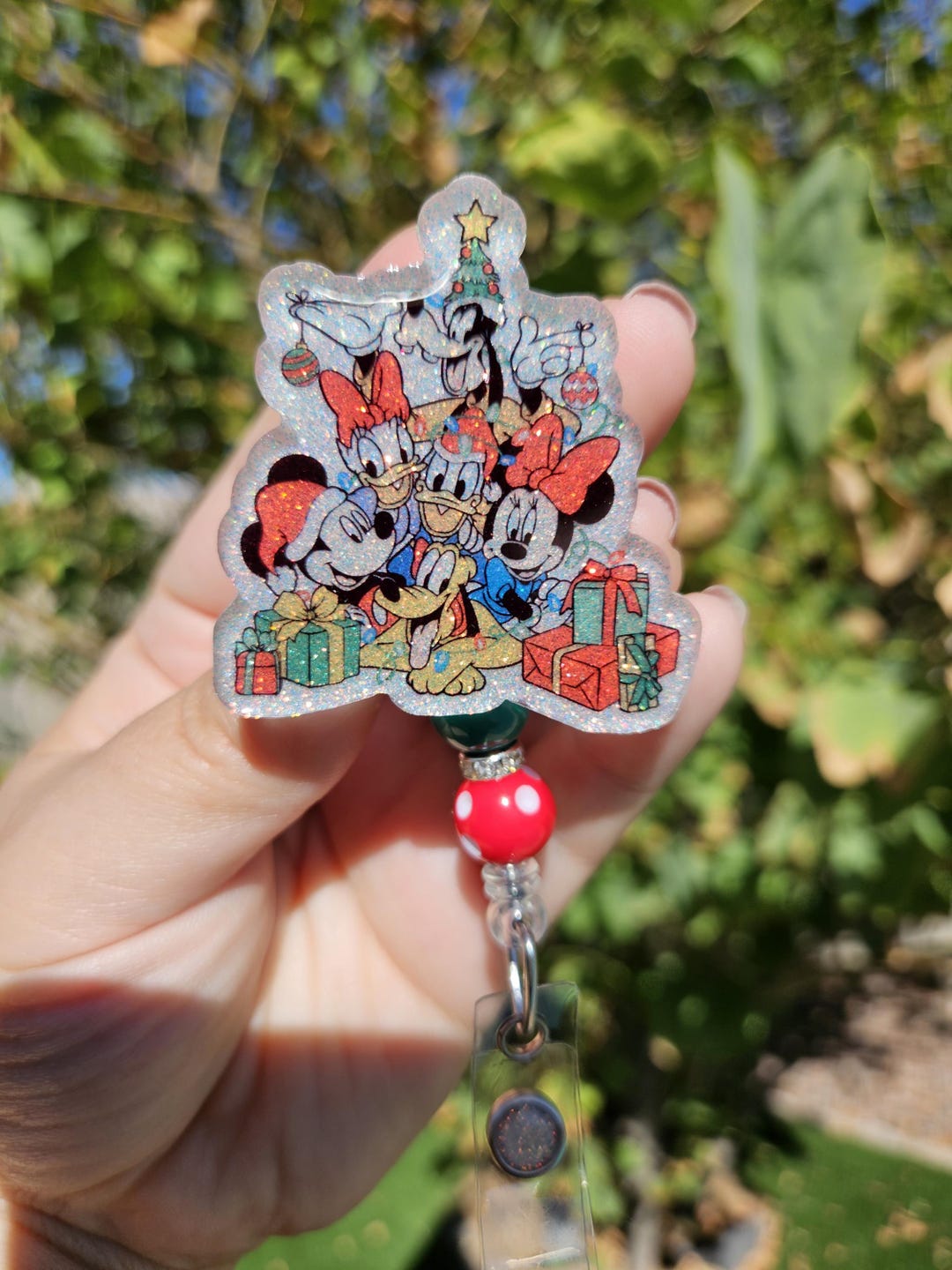 Glitter Badge Reel Retractable Permanent Badge Reel Fab 5 Mickey Goofy ...