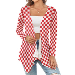 Red Checker Knit Cardigan, Retro Cardigan, Checker Cardigan Sweater ...