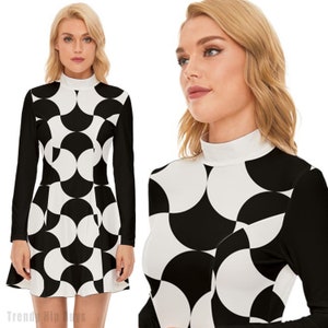 Mod Dress, 60s Dress Style, Black Mod Dress, Black and White Color ...