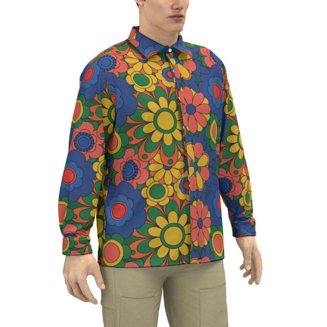 Cotton Shirt Men, 70s Style Shirt, Retro Shirt Men, Floral Shirt Men ...