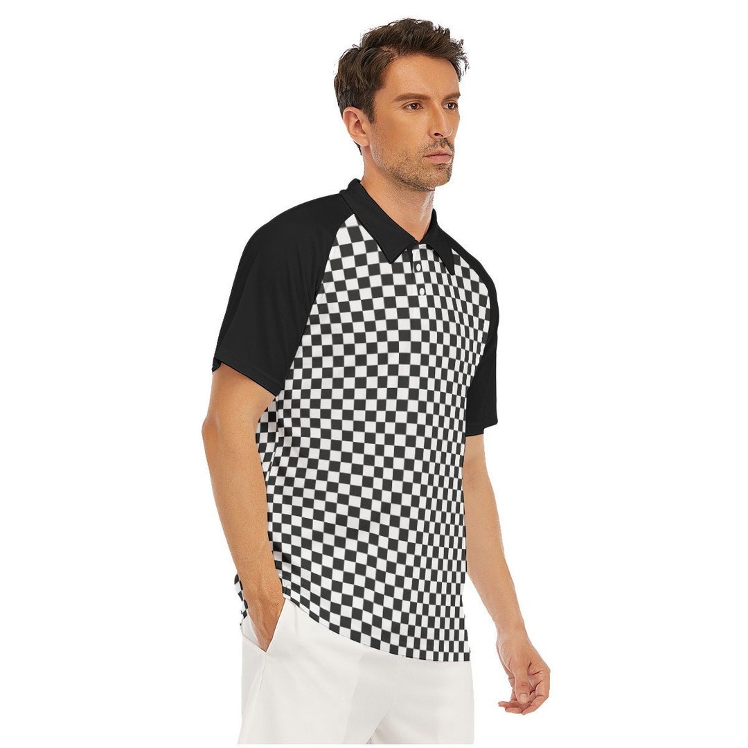 Polo Shirt, Black Checker Polo Shirt Men's Vintage, Men's Polo Shirt ...