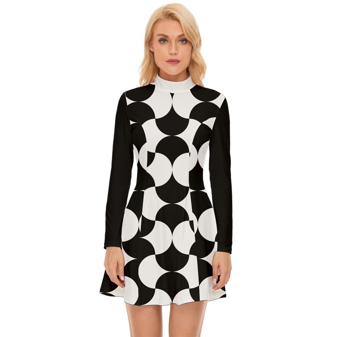 Mod Dress, 60s Dress Style, Black Mod Dress, Black and White Color ...