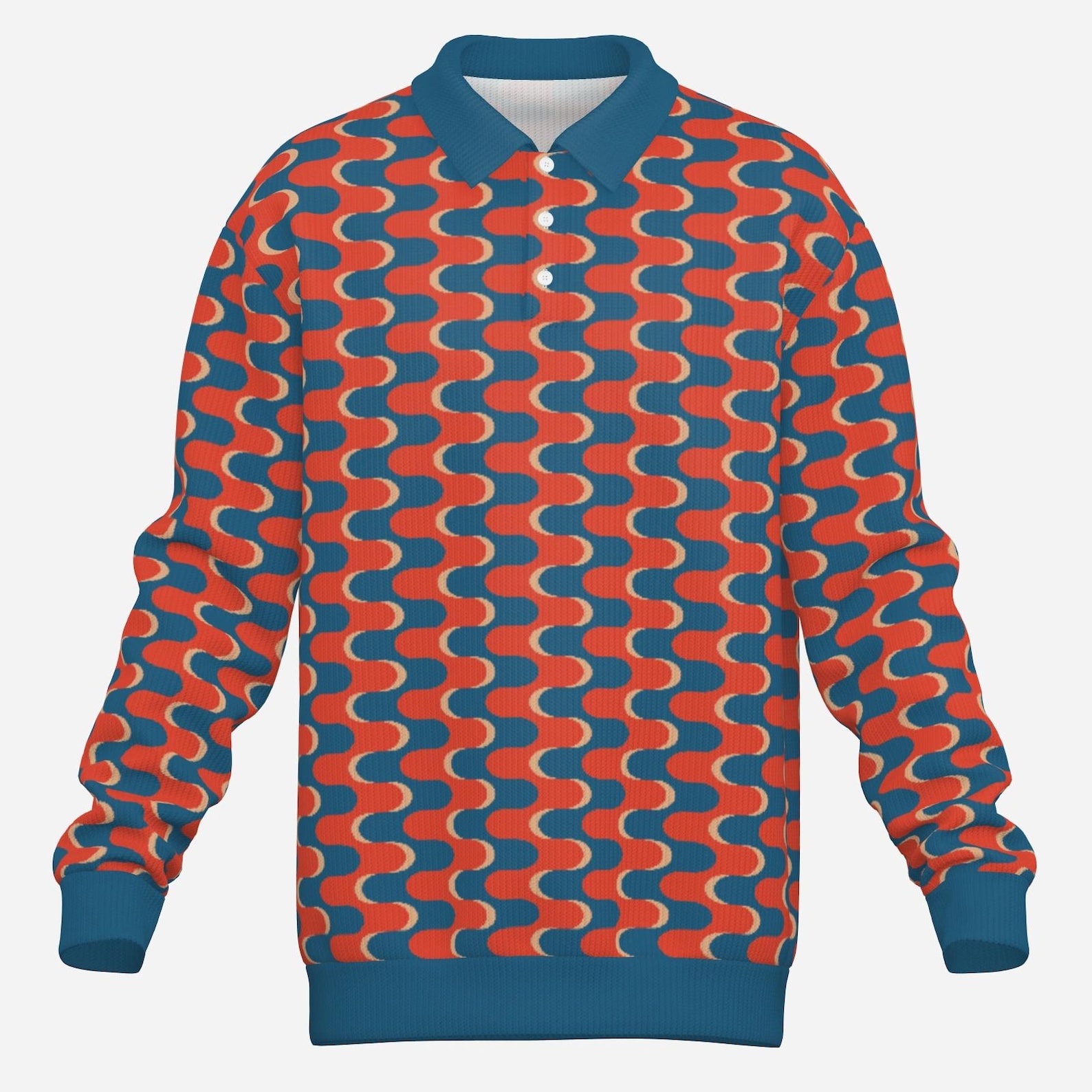 Men's 60s Mod Knit Polo | Retro Op Art Red & Blue Polo Shirt | Vintage ...