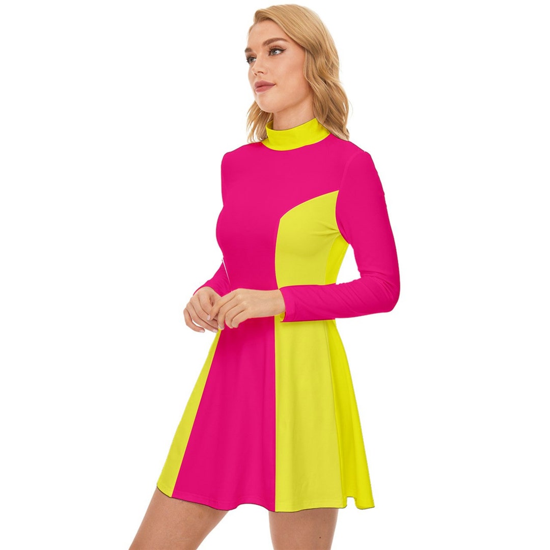 Neon Dress, Neon Pink Dress, 60s Dress Style, Mod Dress, Color Block ...