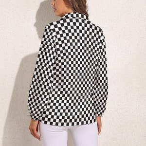 Checker Top Women, Checker Blouse, Black Checker Top, Semi Sheer Blouse ...