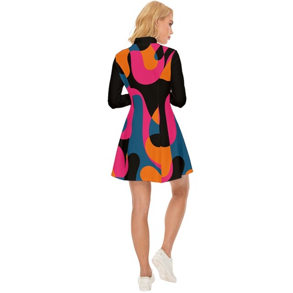 60s Dress Style, Mod Dress, Abstract Dress, Blue Pink Opt 60s Dress Style, Mod Dress, Abstract Dress, Blue Pink Opt
