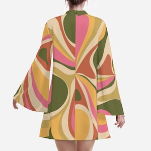 70s Dress Style, Bell Sleeve Dress, 70s Mini Dress, Boho Dress, Groovy 70s Style Dress, Bohemian ...