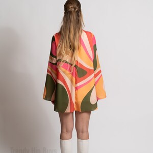 70s Dress Style, Bell Sleeve Dress, 70s Mini Dress, Boho Dress, Groovy 70s Style Dress, Bohemian ...