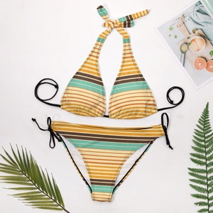Retro Bikini, Halter Bikini, 70s Style Bikini, Orange Stripe Bikini ...