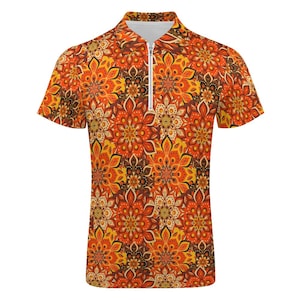 Polo Shirt Men, Boho Shirt, 70s Shirt Style, Orange Polo Shirt, 70s ...