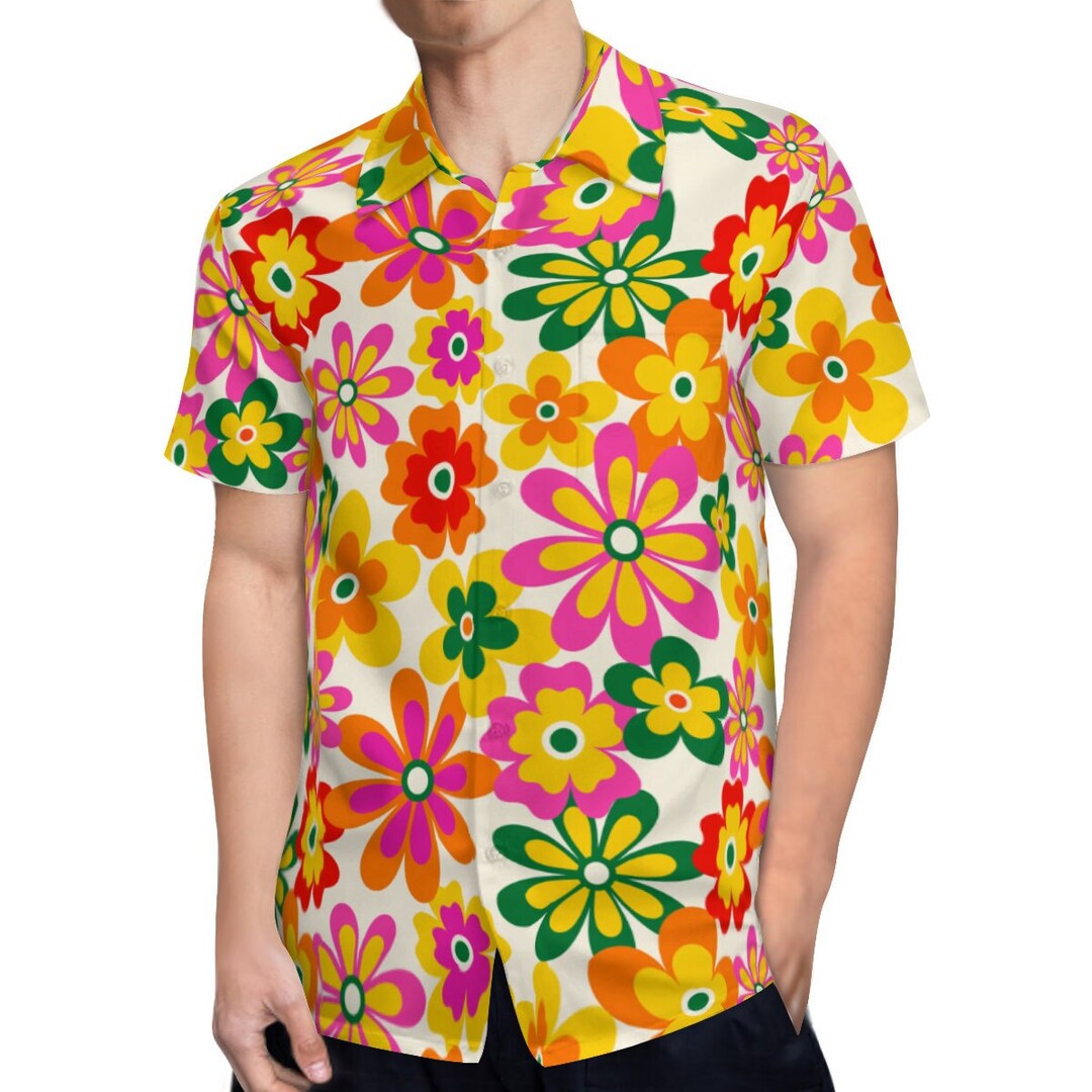 Neon Floral Shirt Men, 60s 70s Style Shirt Men, 70s Clothing Men ...
